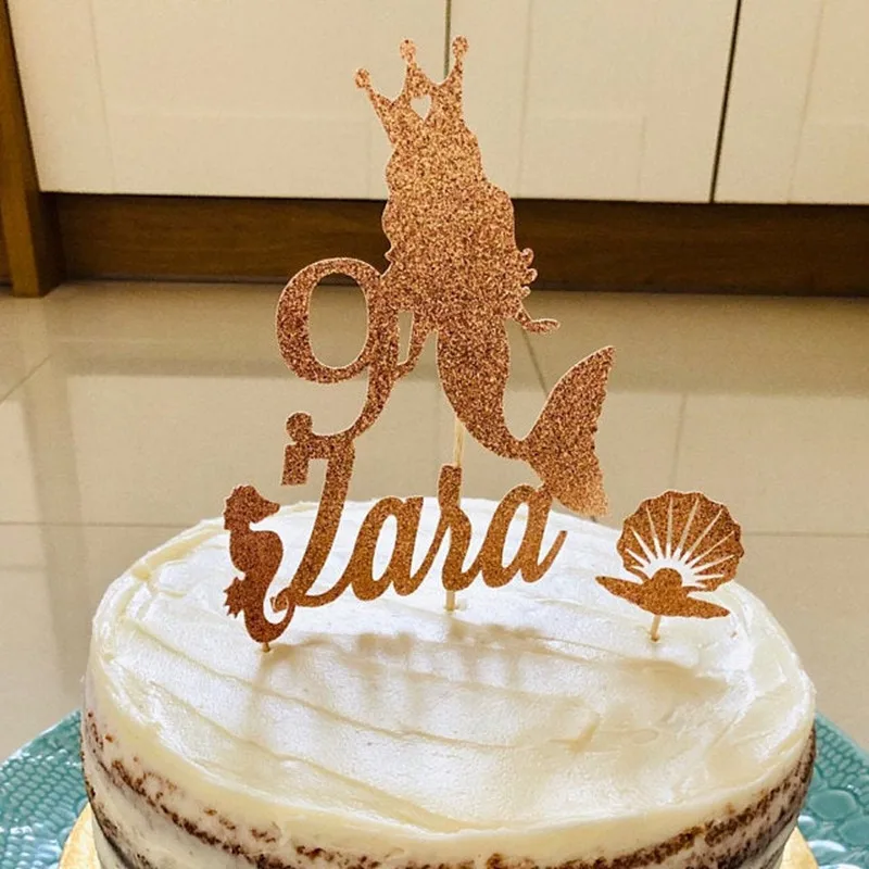 Personalize-Mermaid-cake-Topper-Birthday-Gold-cake-topper-custom ...