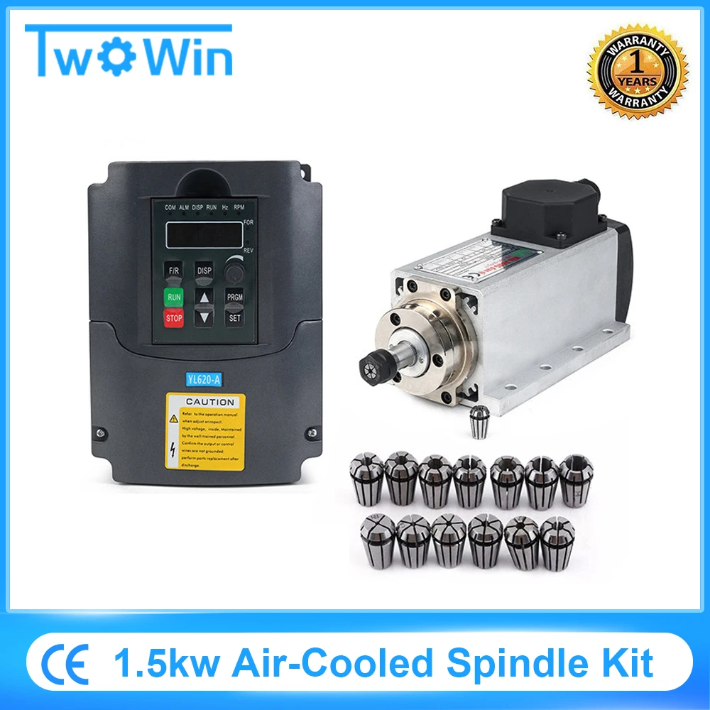 New Cnc 1.5kw 220v/110v Air-cooled Spindle Kit 1500w Square Air Cooling Spindle Motor + 1.5kw ...