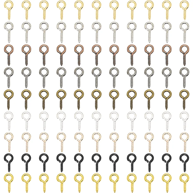 200pcs Small Tiny Mini Eye Pins Eyepins Hooks Eyelets Screw Threaded 9 ...
