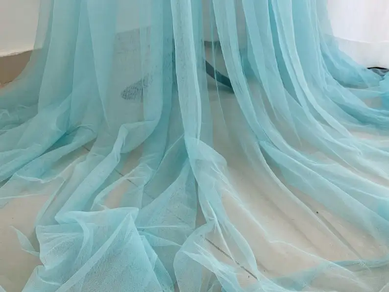 blue mesh fabric for prop costume table dress Light blue tulle fabric ...