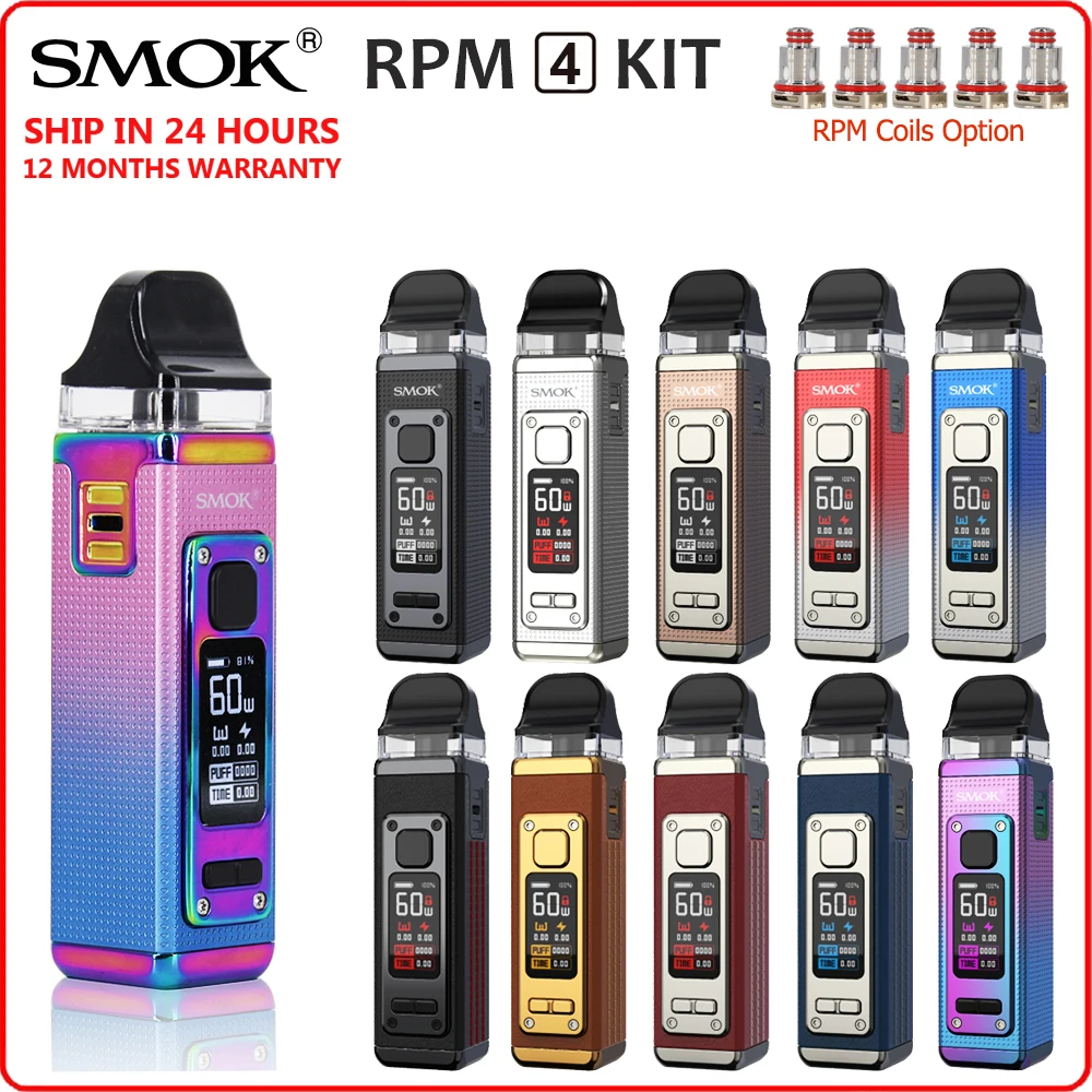 SMOK 오리지널 SMOK RPM 4 키트, 60W 전자 담배 Vape RPM4 포드 카트리지, 1650mAh 기화기 코일 ...