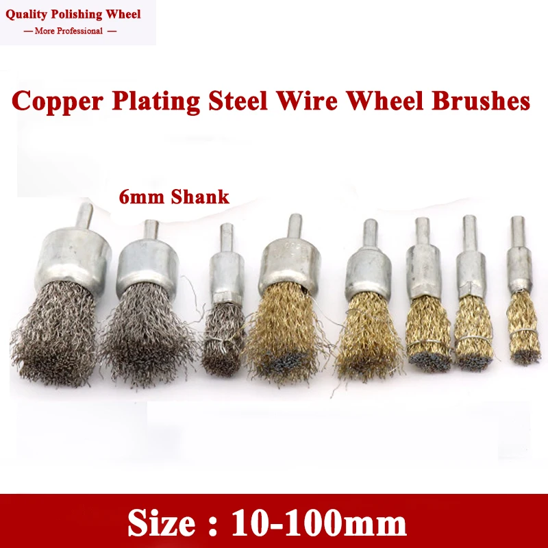 1Pcs 6mm Shank Copper Plating Stainless Steel Wire Wheel Brushe Grinder ...