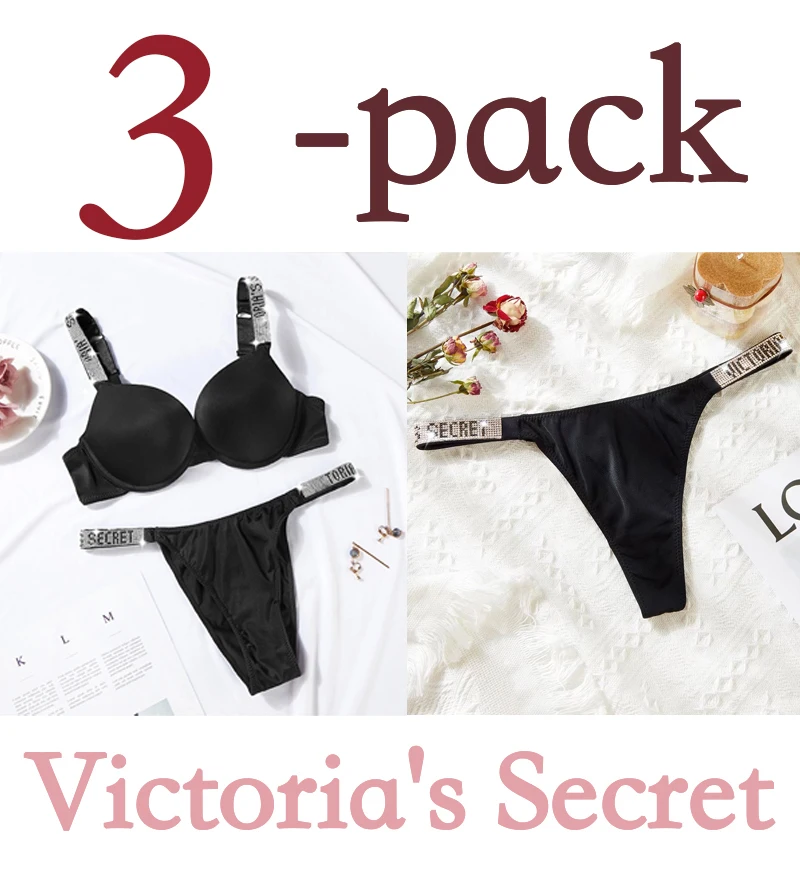 Victoria’s Secret Letter Rhinestone Lingerie Set Fashion Women Plus ...