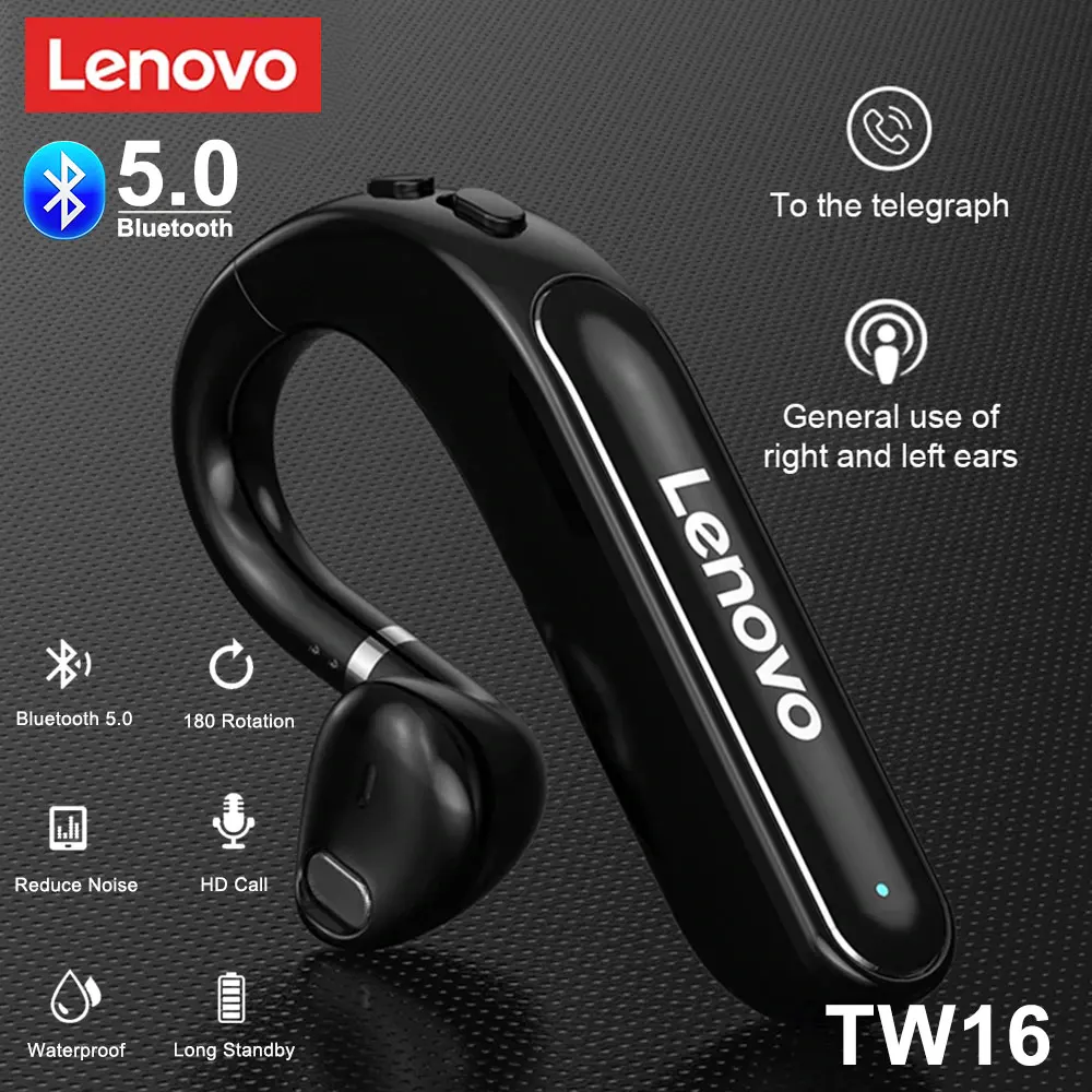 오리지널 레노버 TW16 블루투스 이어폰 프로 이어 후크 무선 블루투스 5.0 이어버드, 마이크 포함, 운전 회의 40 시간 ...