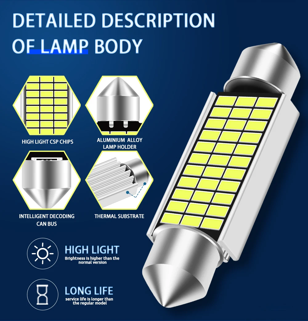 Phares - feux,White-Festoon-31MM--Phare LED Canbus pour l'intérieur de ...