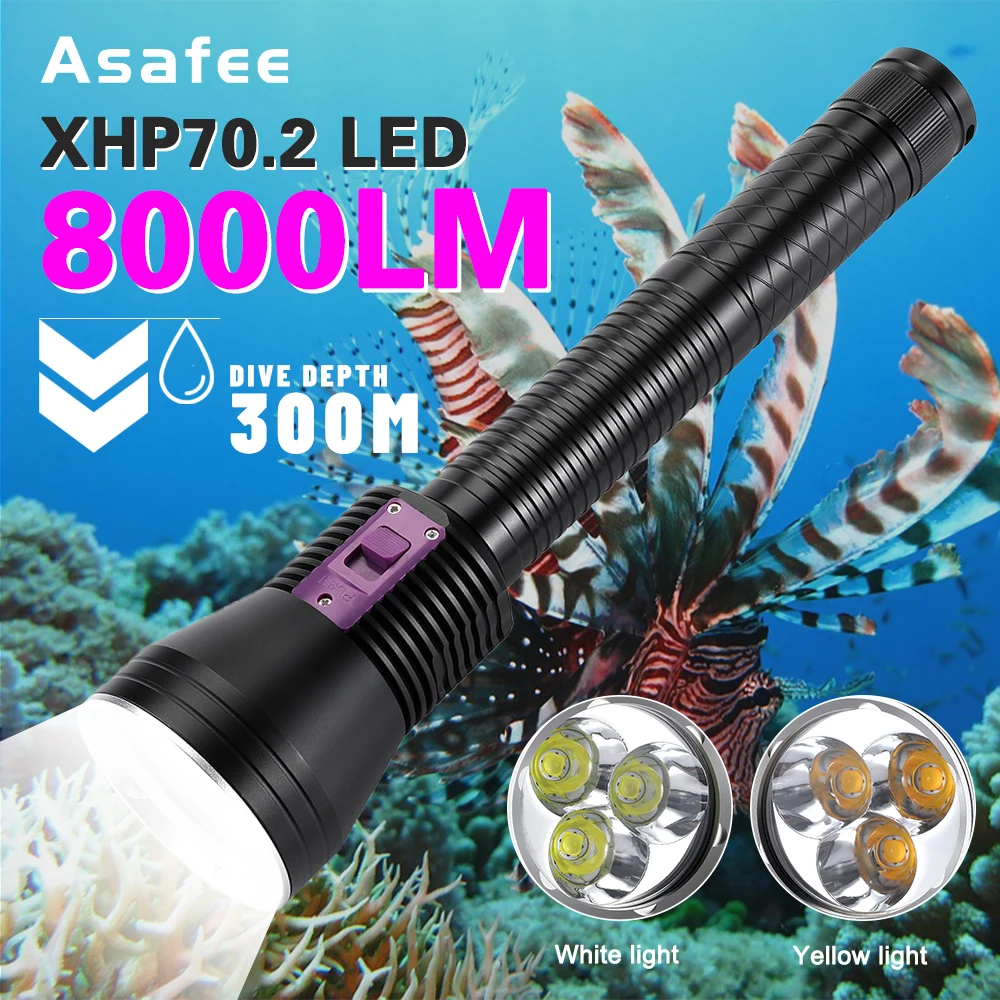 Asafee-A37-XHP70-2-Powerful-Diving-Flashlight-8000LM-LED-Light-IPX8 ...