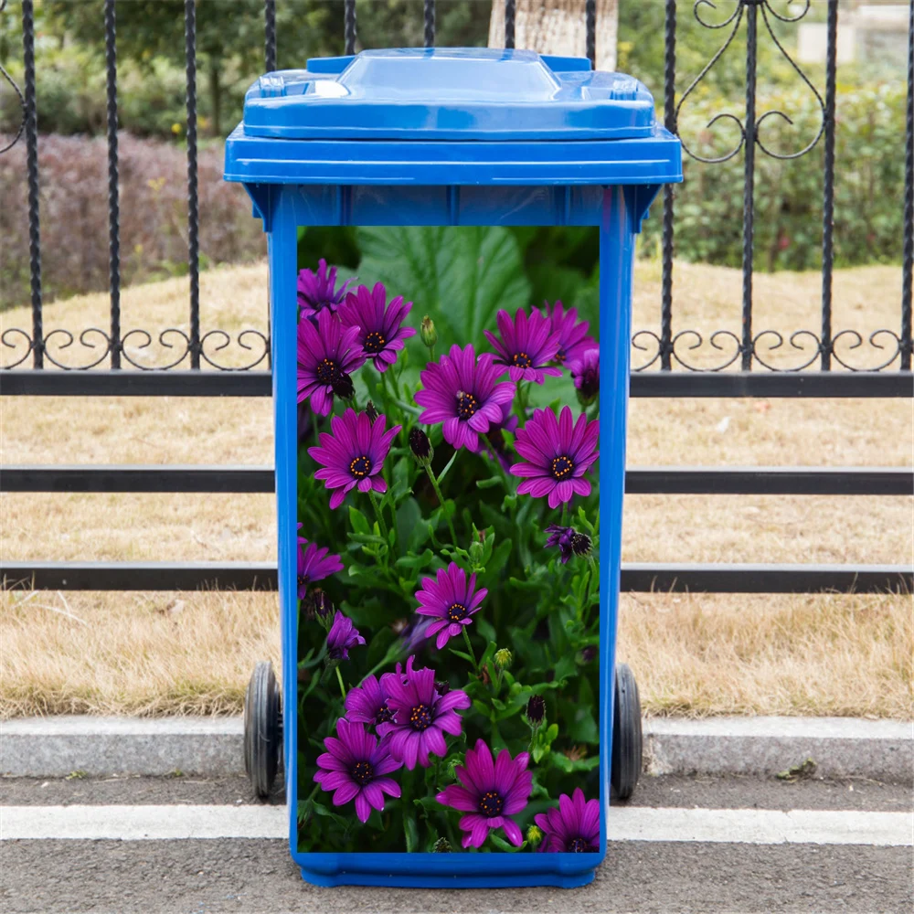 Purple-Flowers-Trash-Can-Sticker-Rubbish-Bin-Small-Waterproof-Oil-proof ...