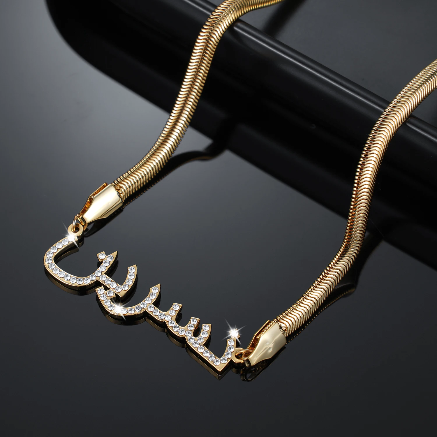 Custom-Arabic-Name-Necklace-With-Snake-Chain-Personalized-Crystal ...