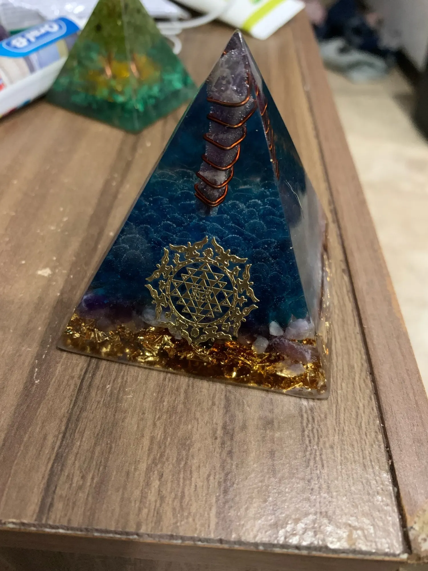 Wonderful Orgonite Pyramid with Amethyst and Blue Quartz - Orgone Pyramids