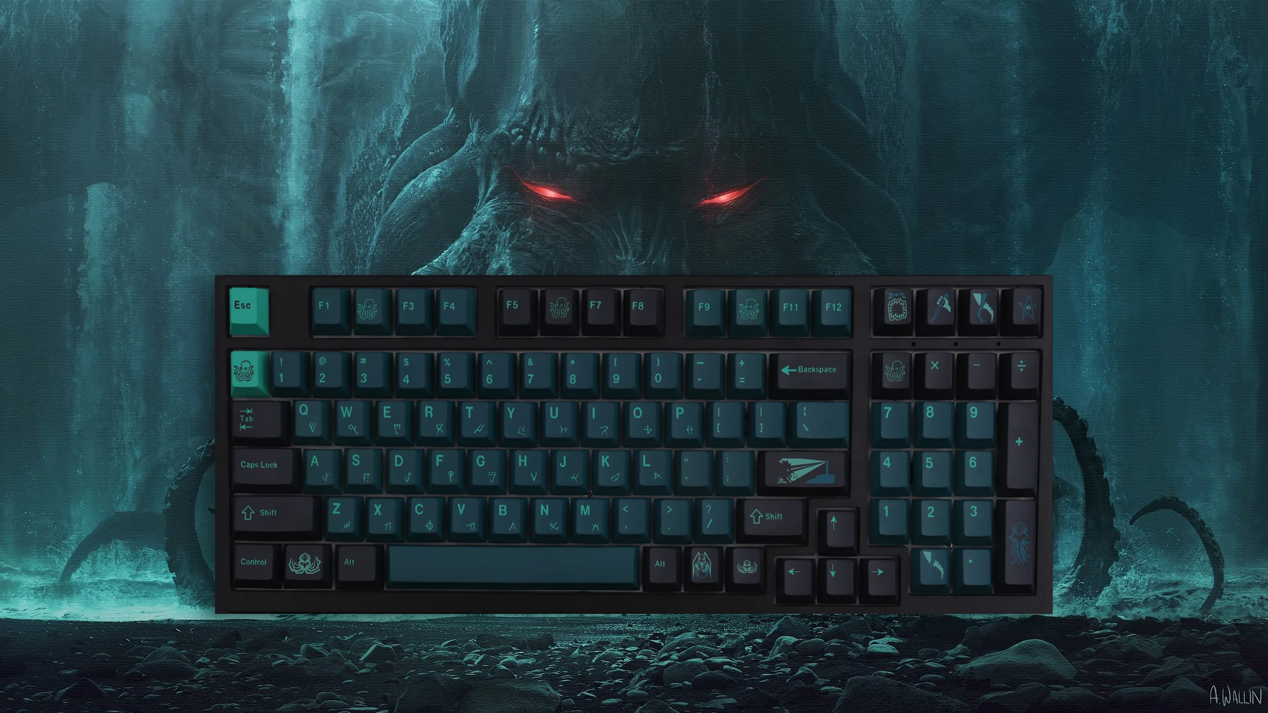 GMK Horror Abyss PBT Keycap, 129 Keys Keycaps Cherry Profile DYE-SUB ...