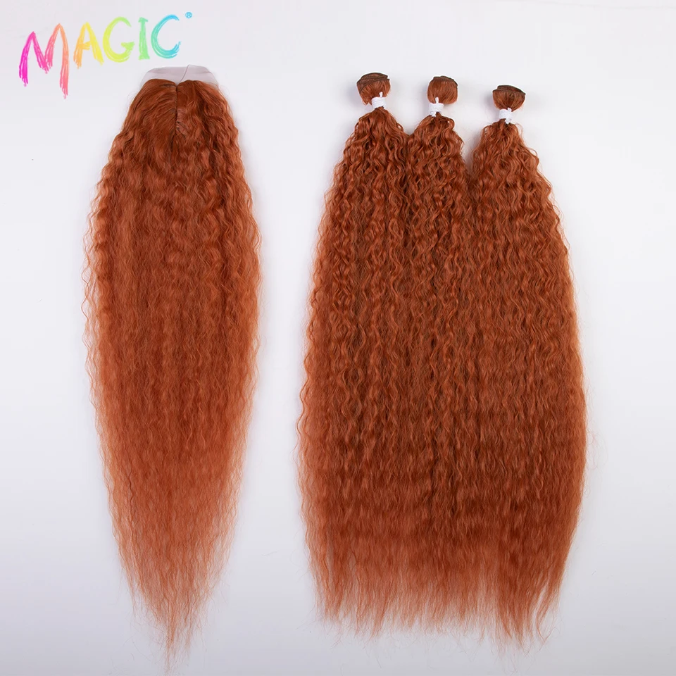 Magic-30-Inch-Afro-Kinky-Curly-Hair-Bundles-With-Closure-Synthetic-Hair ...