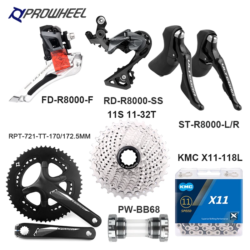 Prowheel Crank 2x11s 39/53t Shimano Ultegra R8000 Groupset Front Rear Derailleur 11s 25/28/30 ...