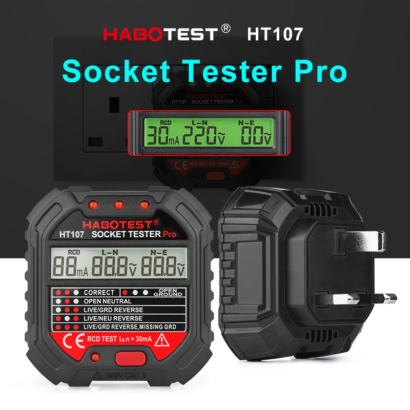 Habotest Socket Tester Pro Ht107 Uk Eu Plug Rcd 30ma Socket Voltage Detector Ground Zero Circuit