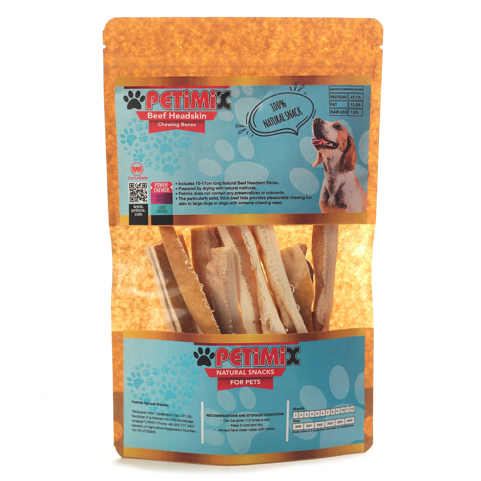 Petimix Beef Headskin Chewing Bones Natural Snacks for Pets Dog Treats ...