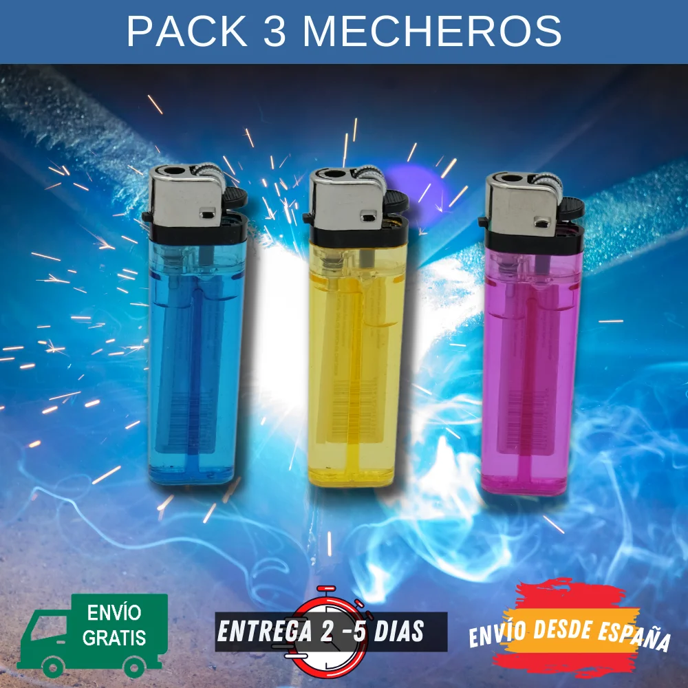 Encendedores mecheros piedra colores transparente, Pack 3 mecheros desechables, baratos packs ...