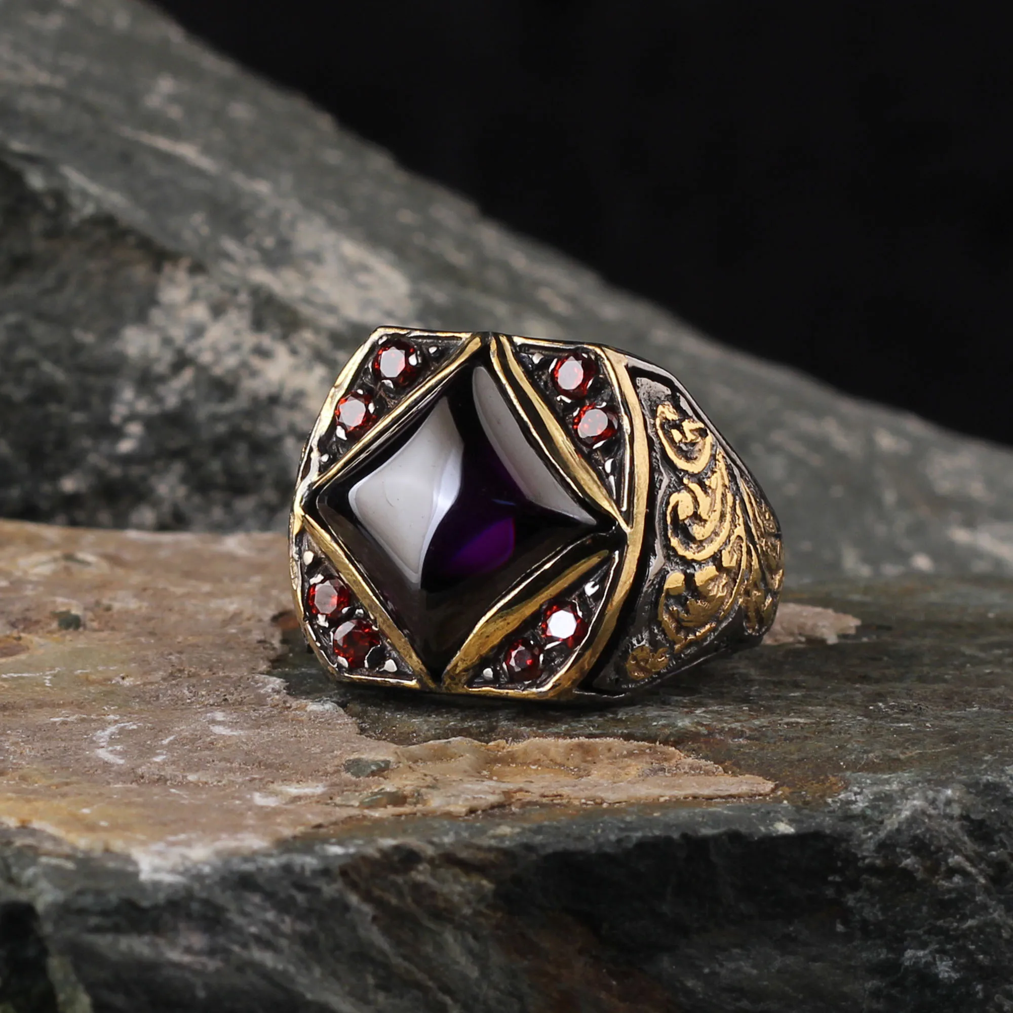 925-Sterling-Silver-Gold-Plated-Square-Onyx-Zircon-Stone-Big-Rings-for ...
