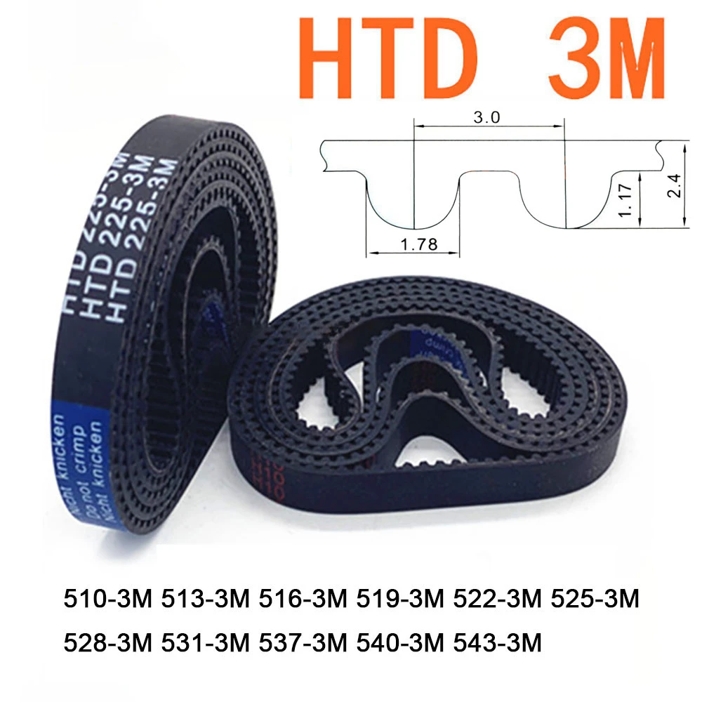 Width 6 10 15 20mm HTD 3M Rubber Arc Tooth Timing Belt Pitch Length 510 513 516 519 522 525 528 ...