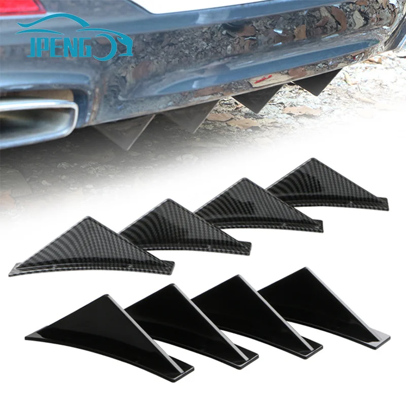 Universal Glossy Black Carbon Car Rear Bumper Spoiler Diffuser Splitter ...