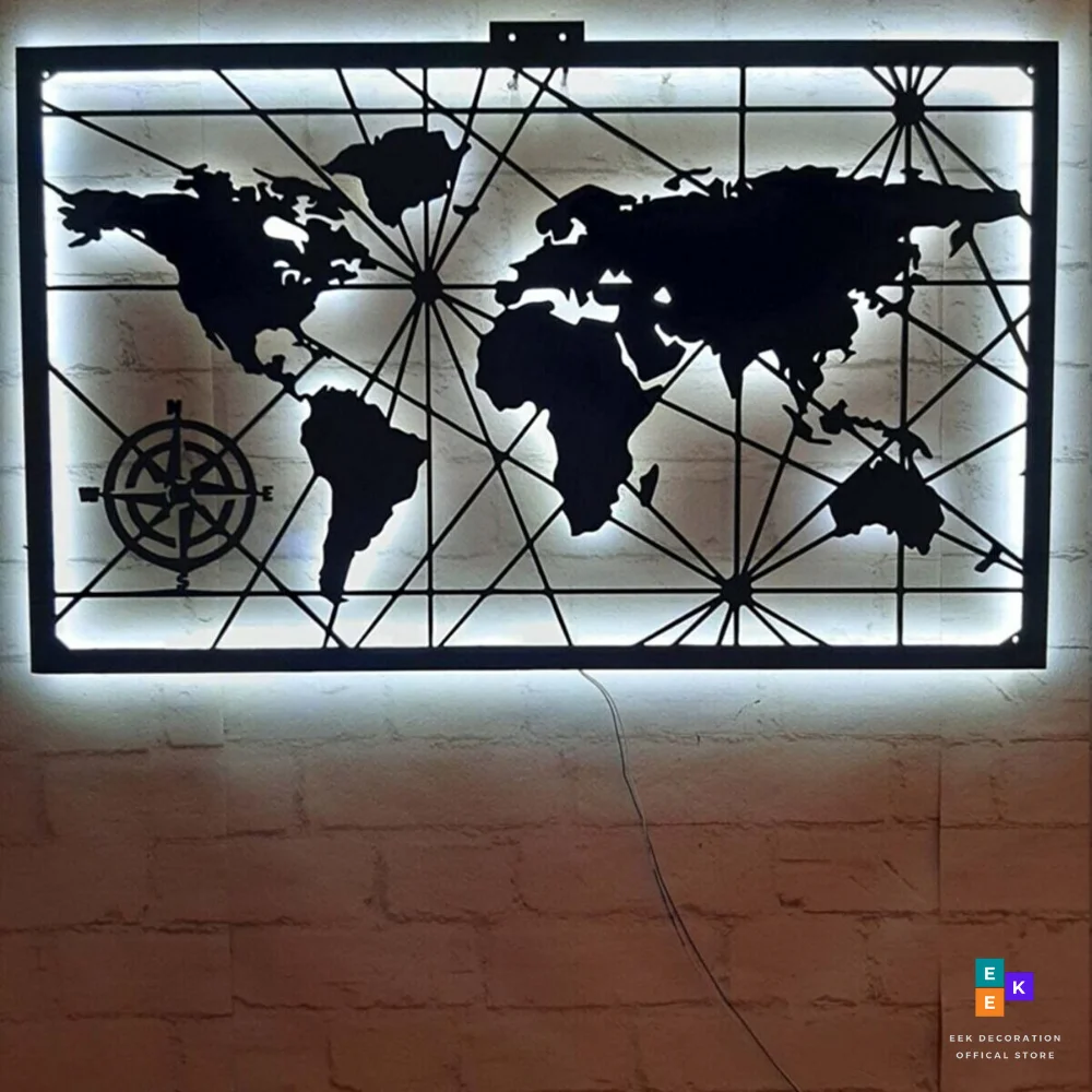 Adorno de madera con luz LED para decoración de pared, mapa del mundo ...