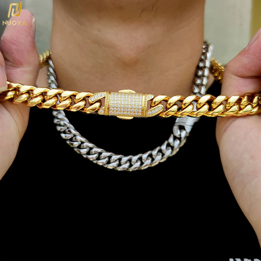 Nuoya Hiphop Ouro Colar Iced Fecho Cubana Link Chain Aço Inoxidável 18k ...