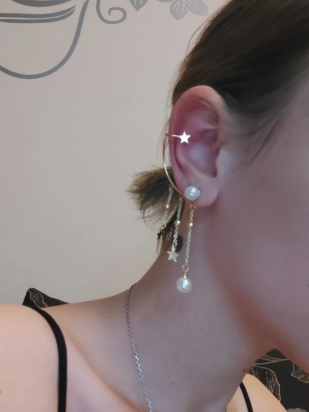 Pearl Chain Ear Cuff Earrings | Dagiba Jewelry