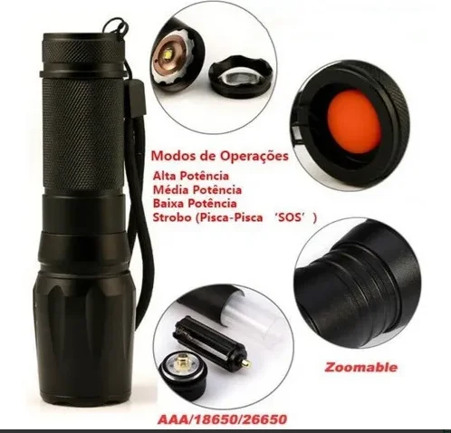 Lanterna Tática Militar X900 Zoom Recarregável – ENKONTREI