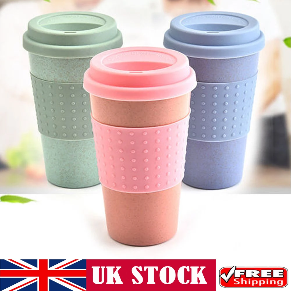 Reusable Coffee Tea Cup Mug Wheat Straw Travel Cup with Silicone Cup ...