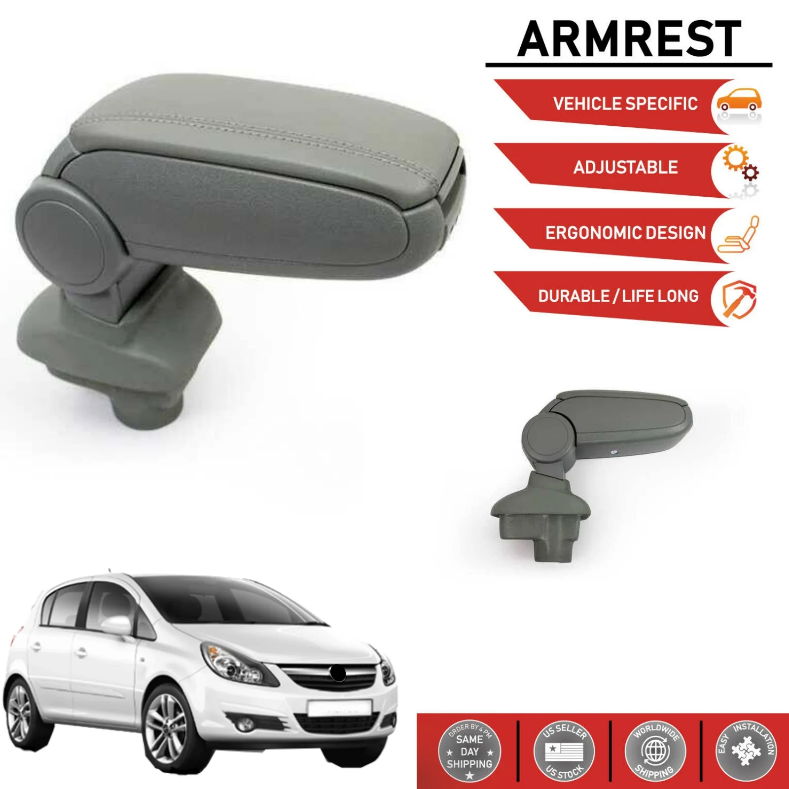 For Opel Corsa D 2007-2014 Armrest Gray (fiber Bottom) Center Console ...