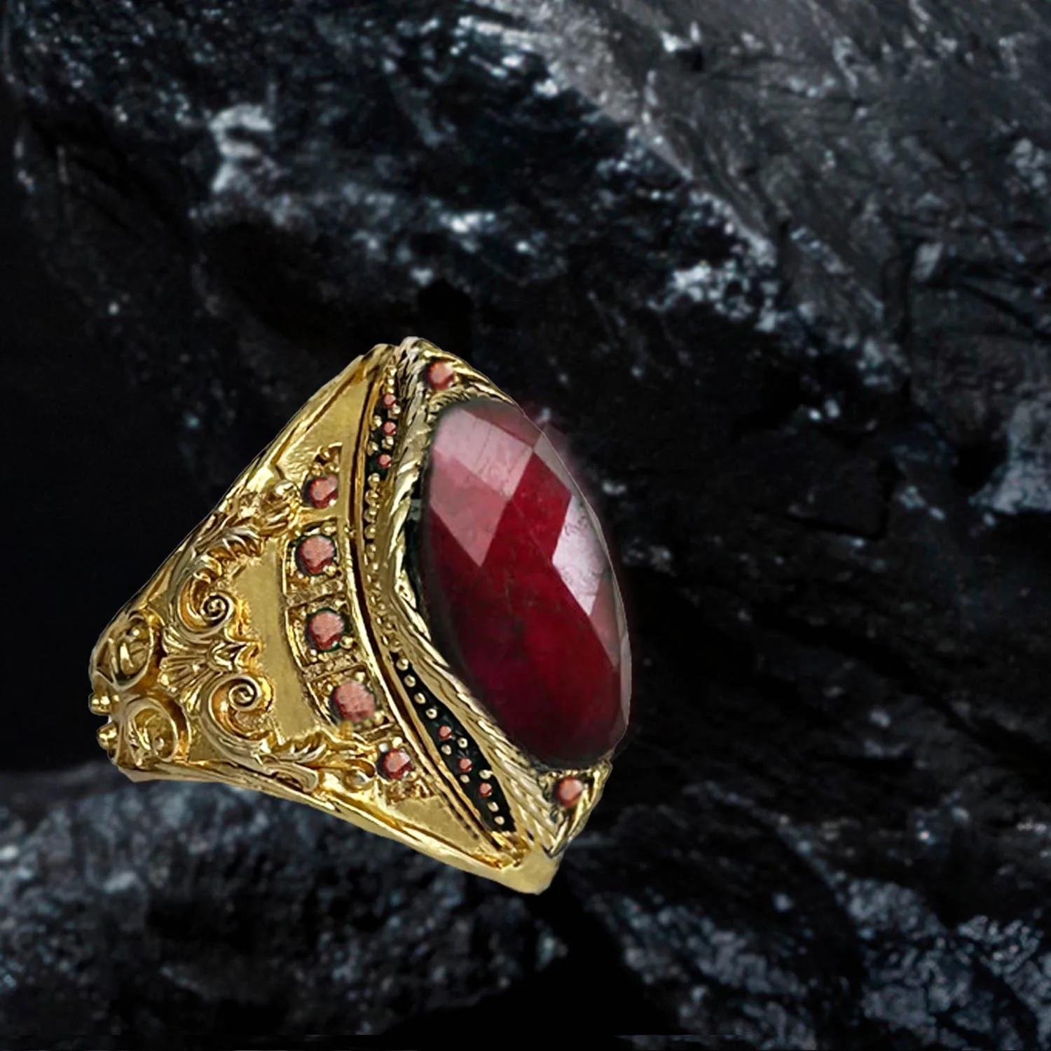 Ruby-Men-s-Silver-Ring-Sultan-Style-Pearl-Rosary-Set-Gold-Plated-or ...