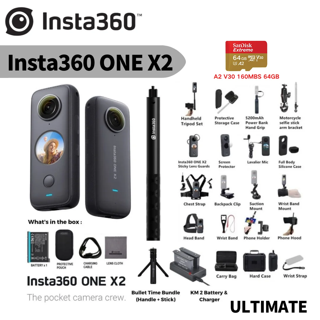Insta360 One X2 5,7 K modo Dual 360 cámara de bolsillo con paquete| | - AliExpress