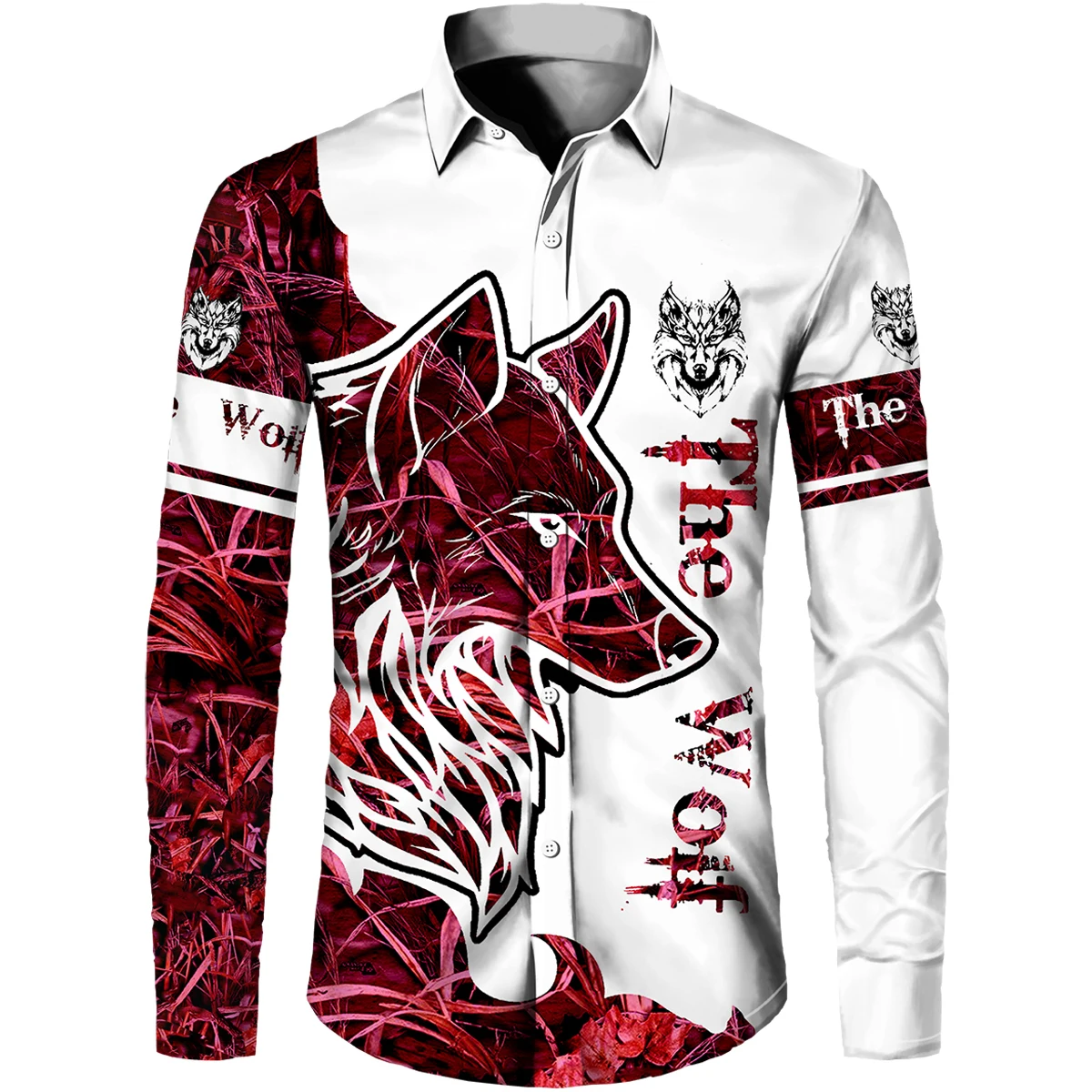 Verão outono lobo animal padrão 3d impresso camisas masculinas oversize ...