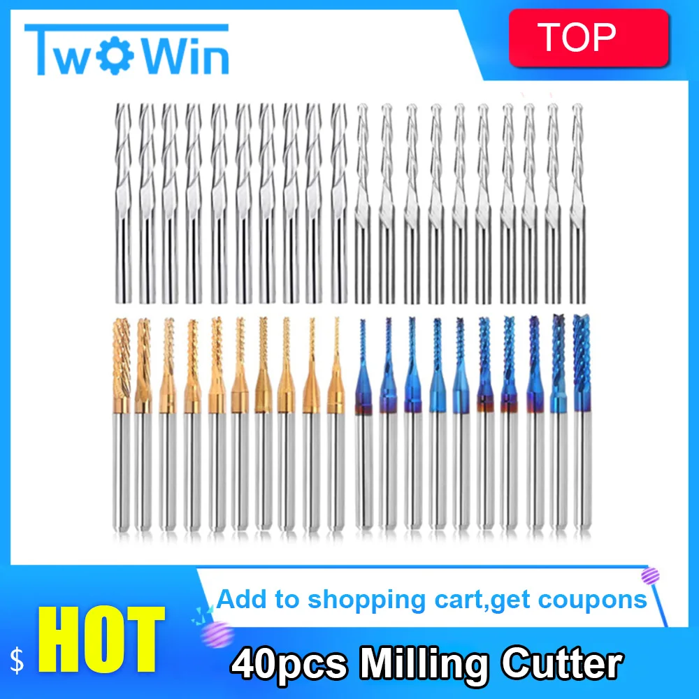 10/40pcs End Mill Engraving Bits Set Nano Blue Coat Cnc Router Bits ...