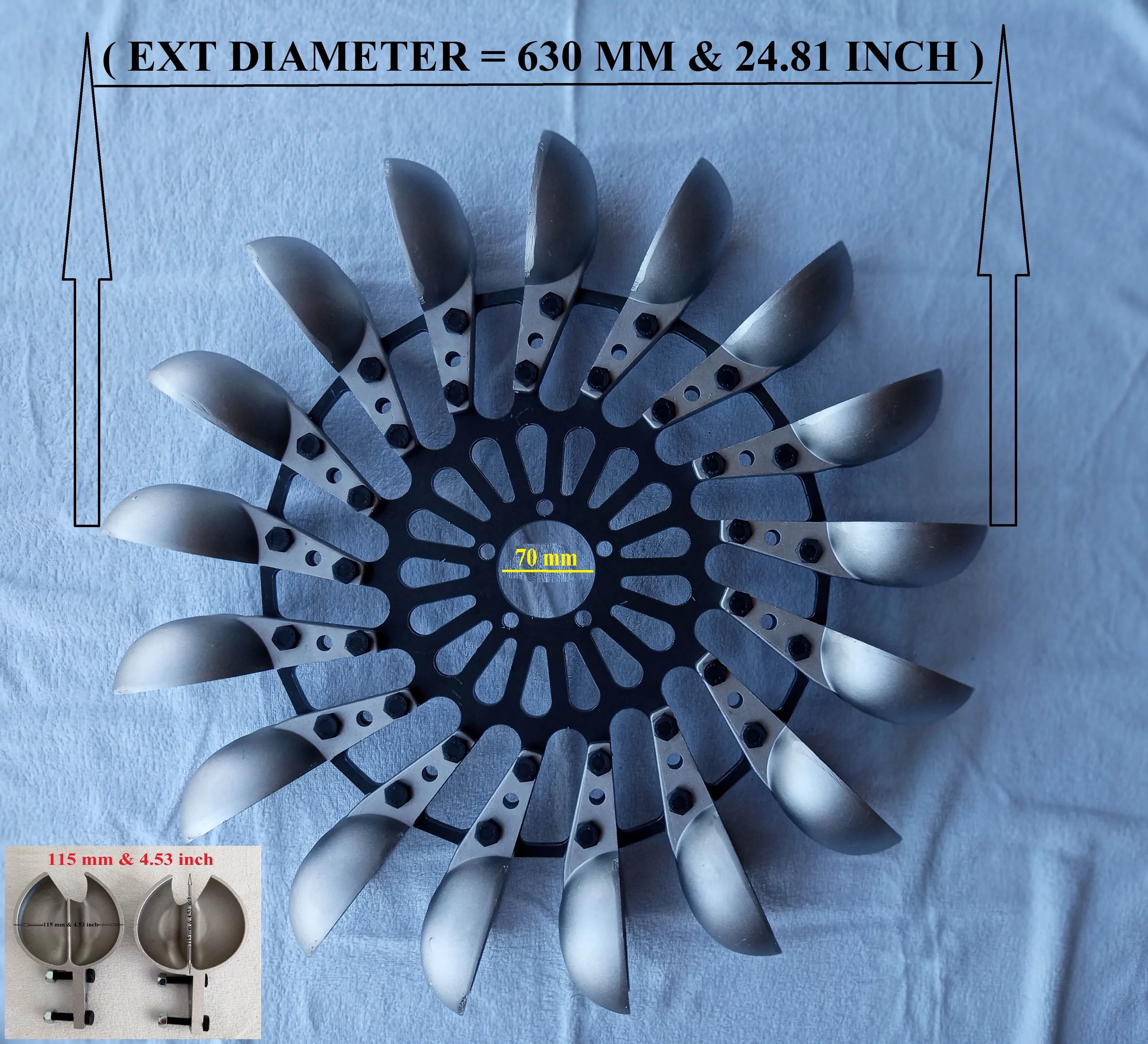Pelton Water Turbine Wheel With 17 Aluminum Spoon, External Diameter ...