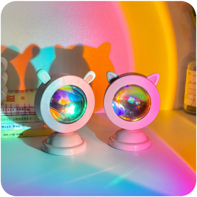 Sunset Projector Lamp USB Powered Rainbow Night Light Cute Animal Ear ...
