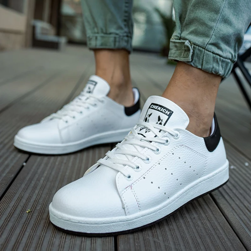 Chekich-Sneakers-for-Men-White-Faux-Leather-Spring-and-Autumn-Seasons ...