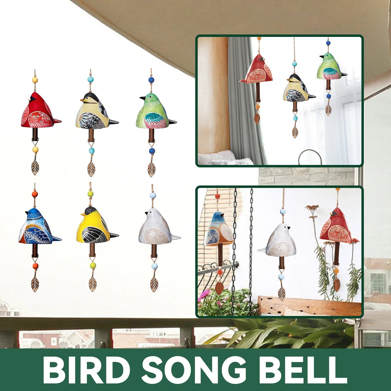 Hand Painted Resin Hanging Bird Song Bell Bird Wind Chime For Wall ...
