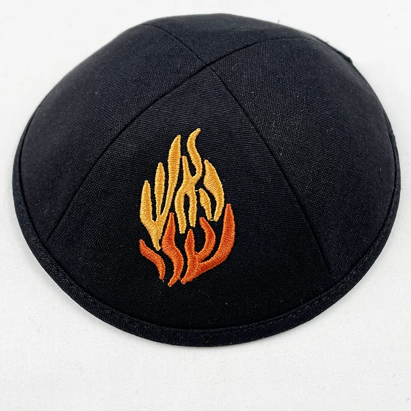 18cm-Cotton-Linen-Kippah-with-Embroidery-Of-Fire-for-Men-Yamaka-Hat ...