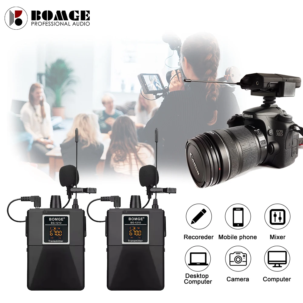 BOMGE-30-Channel-UHF-Wireless-Dual-Lavalier-Microphone-System-65m-Range ...