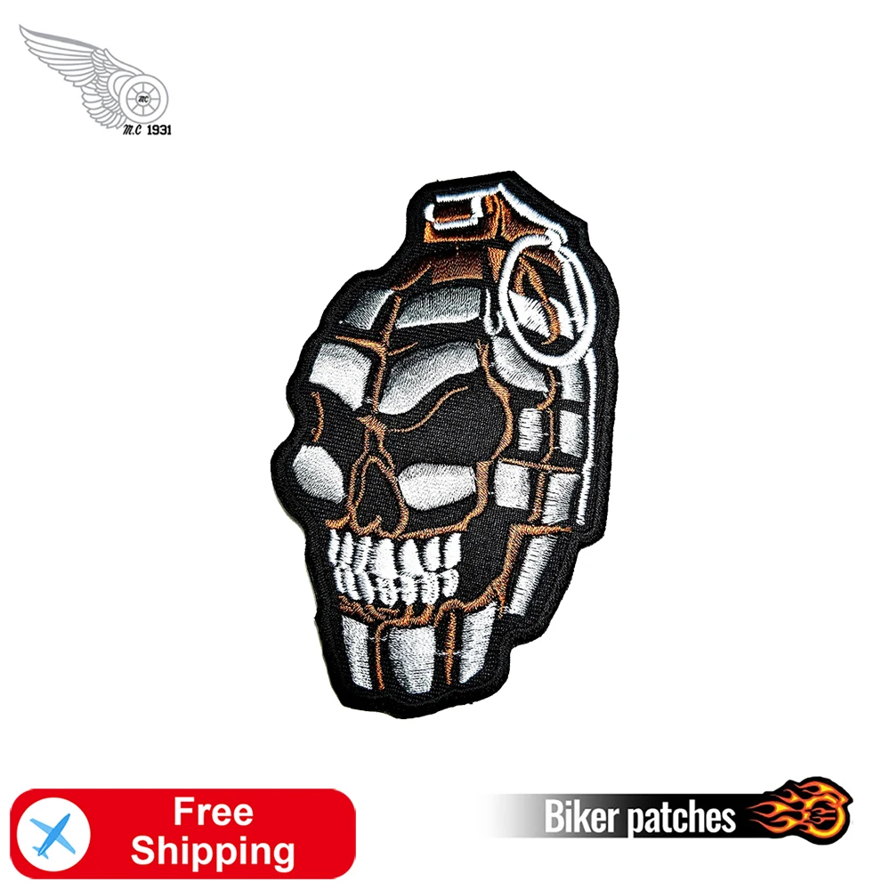 Hand Grenade Skull Bomb Patch Embroidered DIY Patches Applique Sew Iron on Craft Patch for Bags ...