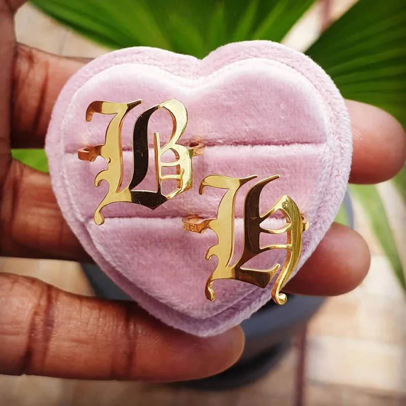 Initial A-z Initial Letter Rings For Women Stainless Steel Gold ...