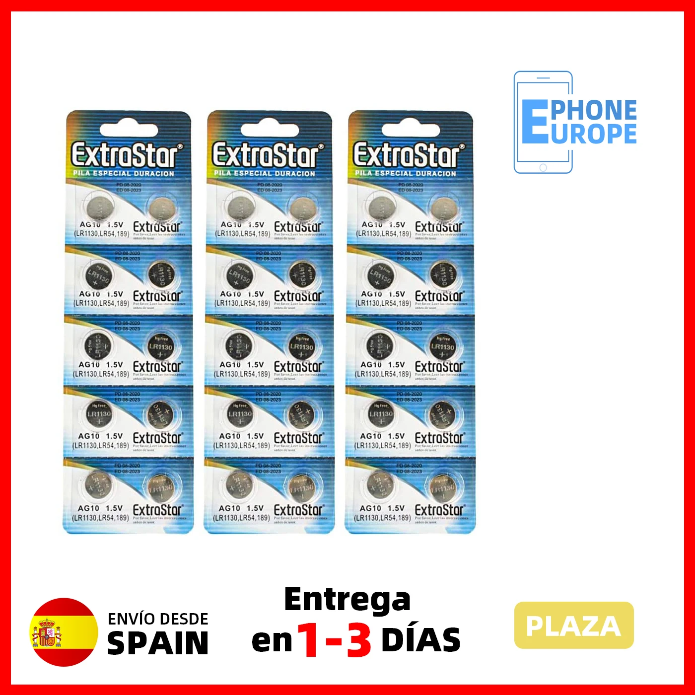 PHONEEUROPE pilas de botón AG10, SR1130W, SR54, SR1130, SB BU, 280 15 ...