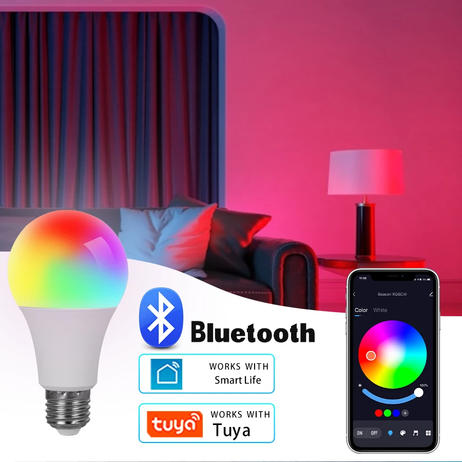 15w E27 Rgb Led Light Bulb Bluetooth 4.0 Tuya Smart Lighting Lamp Color ...