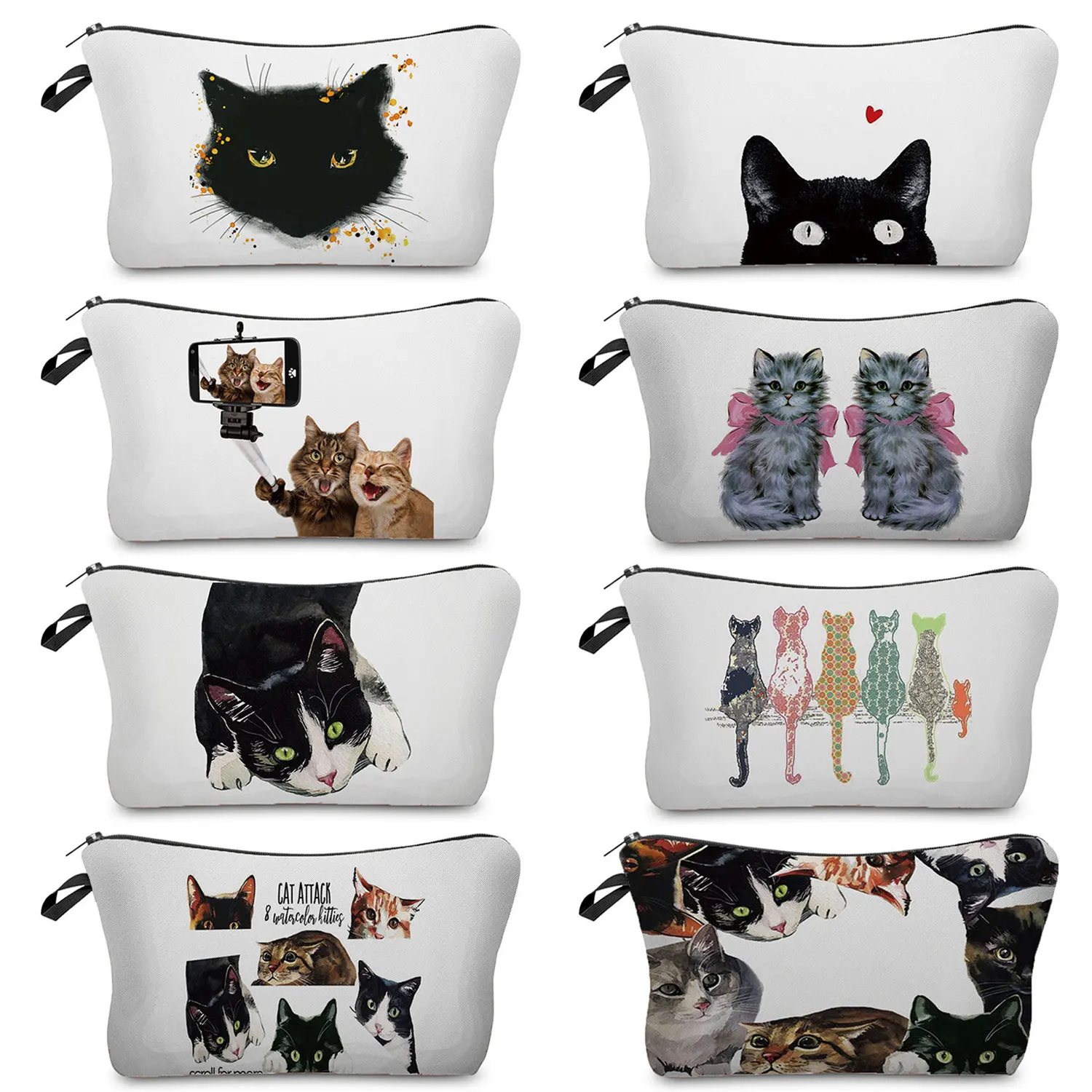 Cute Watercolor Cat Painting Print Designer Makeup Bag Pouchs For ...
