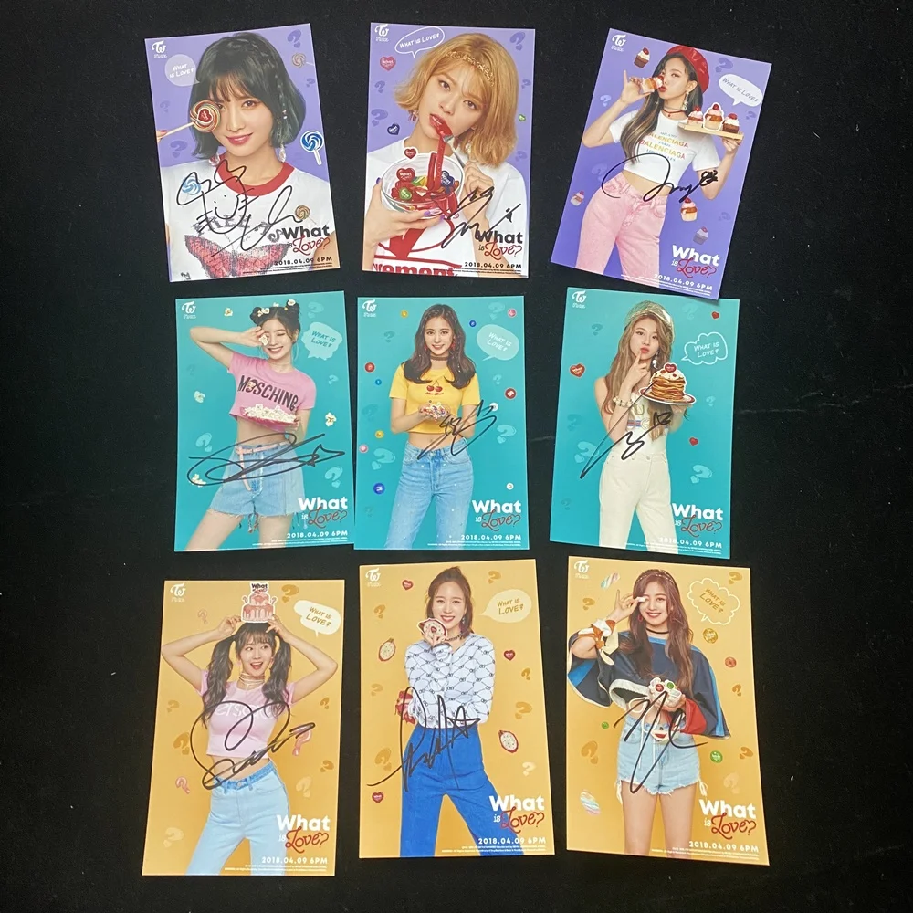 Signed TWICE-foto de grupo What is Love, autografiada, versión rosa de ...