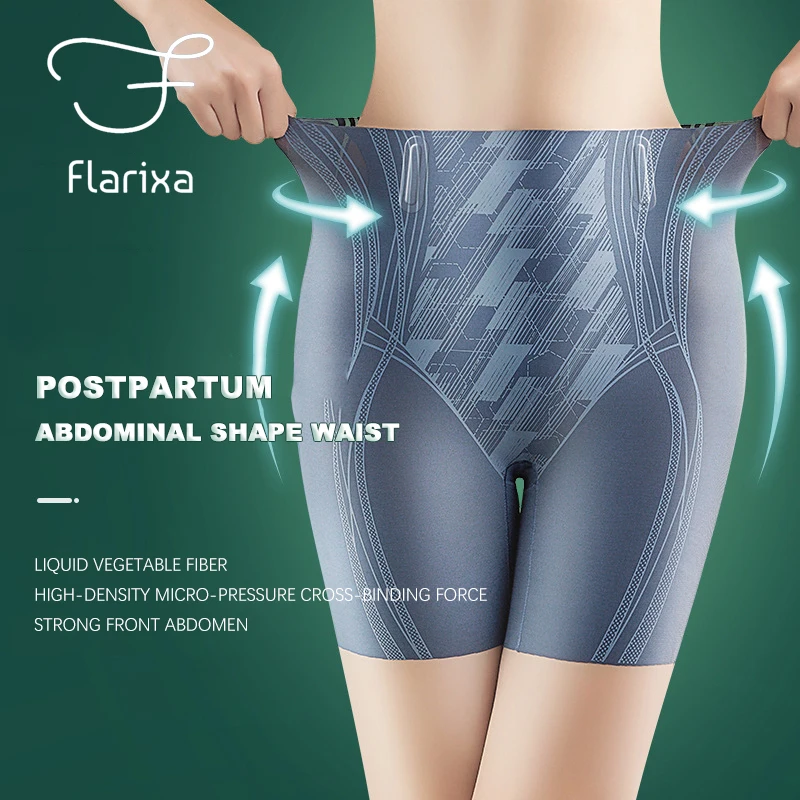 Flarixa 새로운 높은 허리 플랫 배꼽 팬티 스커트 얼음 실크 아래 원활한 여성 반바지 통기성 안전 반바지 복서 팬티