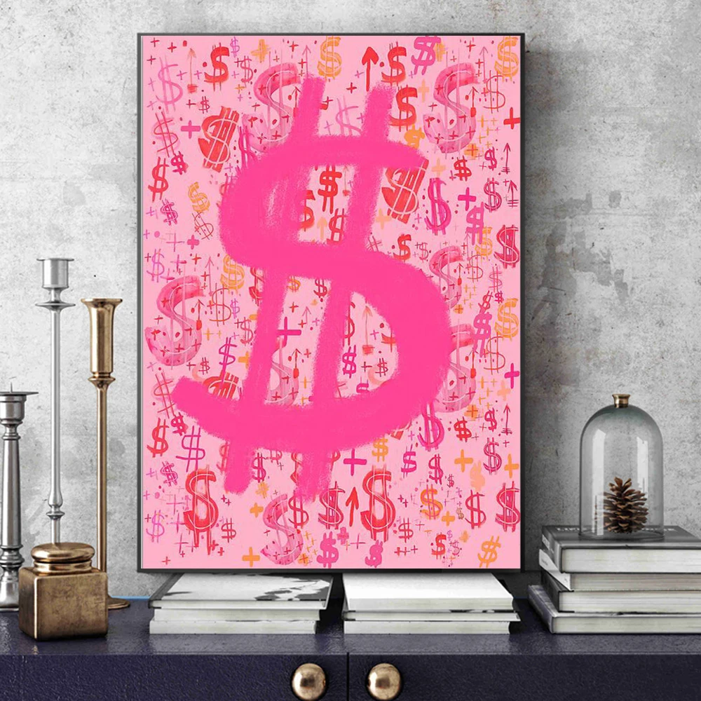 Graffiti pop Art Pink Dollar Signs Posters Prints Canvas Painting ...