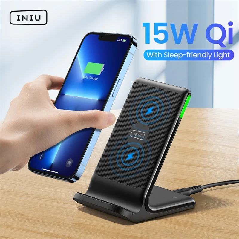 Iniu Qi 15w Wireless Phone Charger Holder Auto-adaptive Led Indicator ...