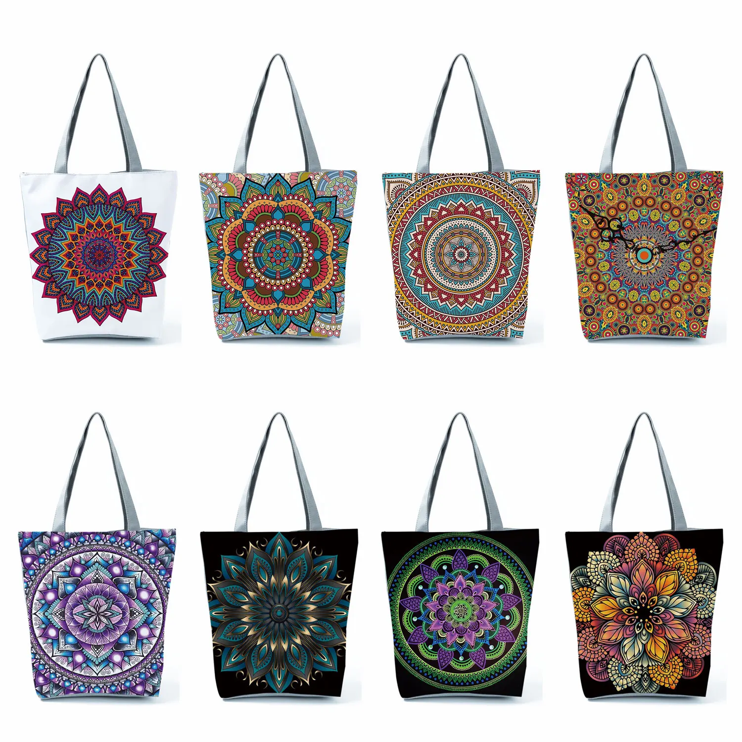 Mandala Flower Tote Bags Women Eco Reusable Shopping Bag Floral Print ...