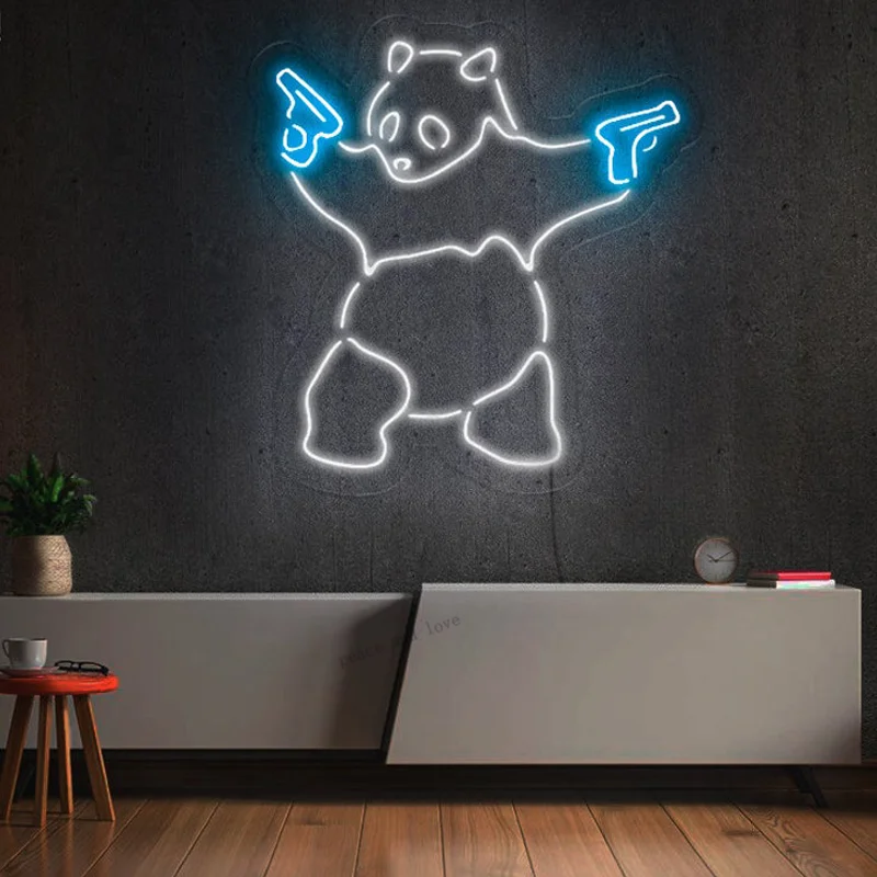 Panda-With-Pistols-LED-Neon-Sign-Wall-Decor-Animal-Neon-Sign-Bedroom ...