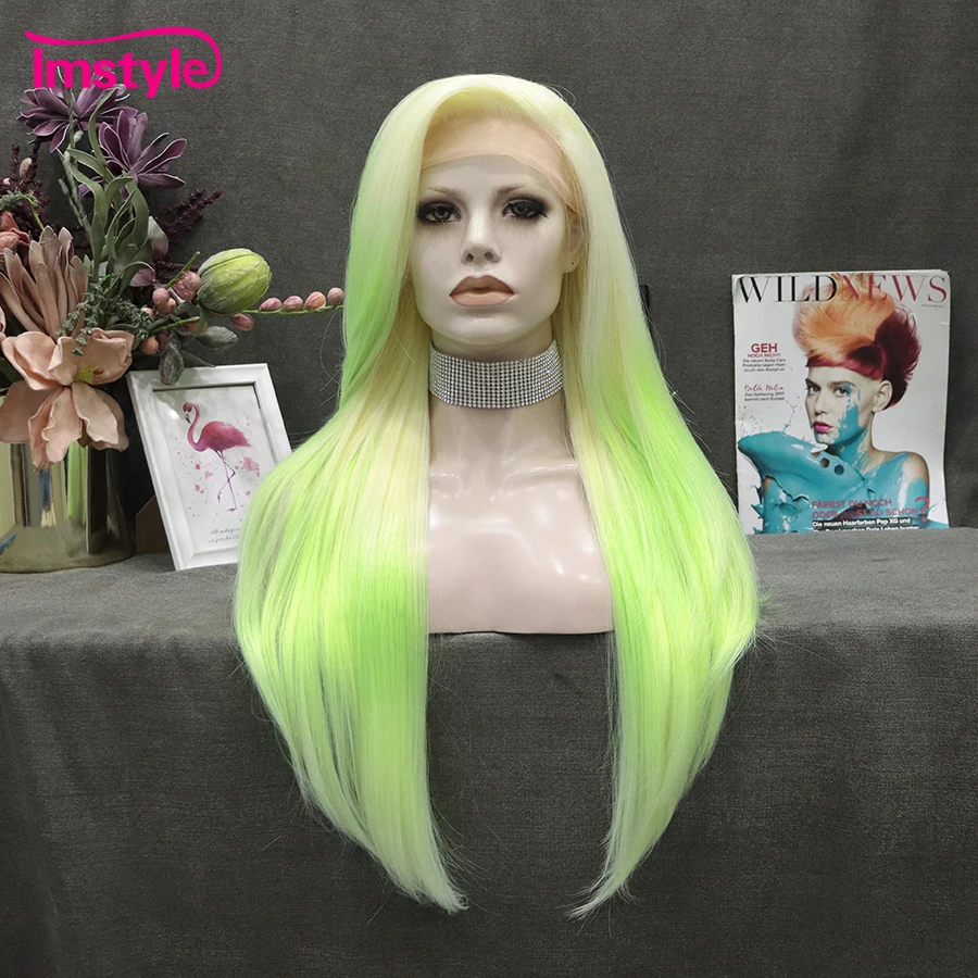 Imstyle Ombre Synthetic Lace Front Wig Light Green Wigs For Women ...